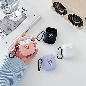 HJWKJUS Compatible with AirPods 1&2 Case for Women Girls,Creative Cute Plated Love Heart Pattern Case with Keychain Anti-dust Shockproof Protective Soft TPU Cover for AirPods 1&2-Black