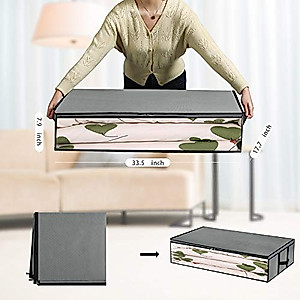 HERNEAT Underbed Storage Bag Foldable Container 4-pack Large Capacity Under the bed Storage Bags with Zippers and Handles Grey Transparent Window