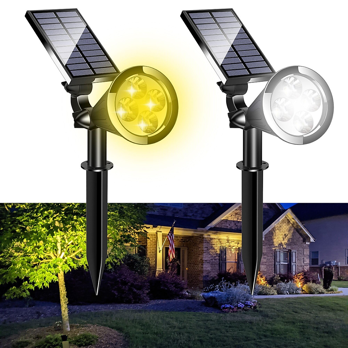 MEIHONG Solar Spot Lights Outdoor, Solar Lights Outdoor, Solar Landscape Lights wih Dusk to Dawn Sensor, Solar Tree Lights, 2 Modes 3000K/6000K