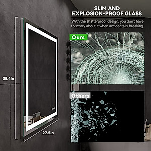 ANTEN 36" X 28" LED Mirror for Bathroom, Anti-Fog Bathroom Vanity Mirror with Lights, Shatter-Proof, 3000-6000K, Stepless Dimmable LED Vanity Mirror, Bathroom Mirrors for Wall