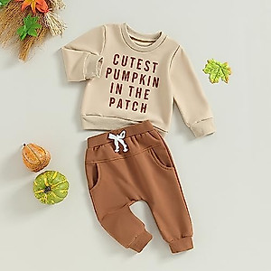 Adobabirl Toddler Baby Halloween Outfit Boy Girl Cutest Pumpkin Sweatshirt and Pants Set Halloween Fall Baby Clothes (Cutest Pumpkin In The Patch Outfit,6-12 Months)