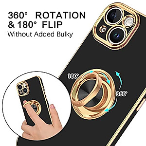 VENINGO iPhone 14 Case,Phone Cases for iPhone 14,Slim Fit Soft 360° Ring Holder Kickstand Magnetic Car Mount Supported Easy Clean Shockproof Protective Cover for Apple iPhone 14 6.1" 2022,Black/Golden