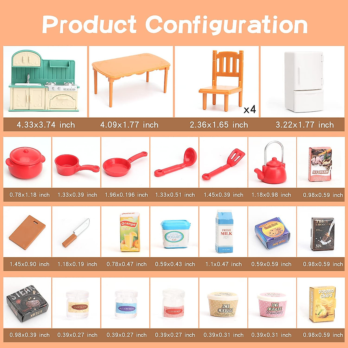 Dollhouse Furniture Set for Kids Toys Miniature Doll House Accessories Pretend Play Toys for Boys Girls & Toddlers Age 3+ with Kitchen