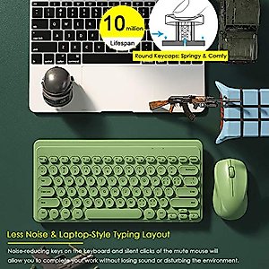 Fashion Wireless Keyboard and Mouse Combo, USB Cordless Cute Round Key Smart Power-Saving Ultra Slim Combo for Laptop, PC, Computer and Desktop (Crocodile Green)
