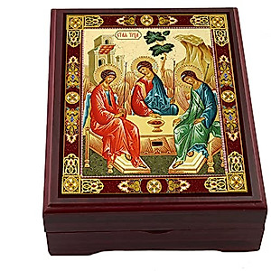 Holy Trinity Icon Box, Old Testament Trinity Three Angels Box For Rosary, Prayer Beads, Jewelry 5 Inch, Religious Gifts For Woman Man