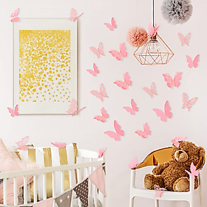 120 Pieces 3D Layered Butterfly Wall Decor Charming Butterfly Mural Decals Stickers DIY Decorative Wall Decals for Baby Room Home Wedding Party Decor (Pink)
