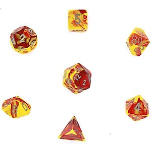 Polyhedral 7-Die Gemini Chessex Dice Set - Red & Yellow With Silver CHX-26450