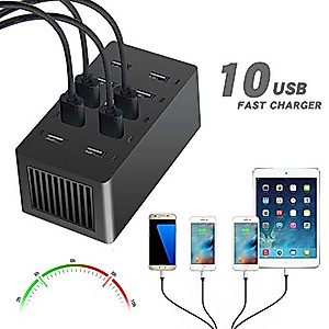 10 Ports Wall Charger, 50W 10-Port Family-Sized Desktop USB Rapid Charger,Multiple Charging Station,Compatible with Smartphones and Other USB Charging Devices