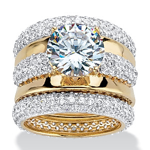 PalmBeach 18K Yellow Gold Round Cubic Zirconia Bridal Ring Set Sizes 6-10 Size 6