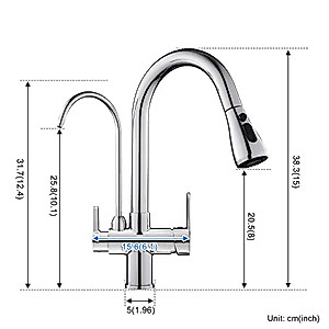 TSIBOMU 3 in 1 Kitchen Faucet with Drinking Water Faucet, 2 Handle Pull Down Kitchen Sink Faucet Water Filter Purifier Faucets (Chrome)