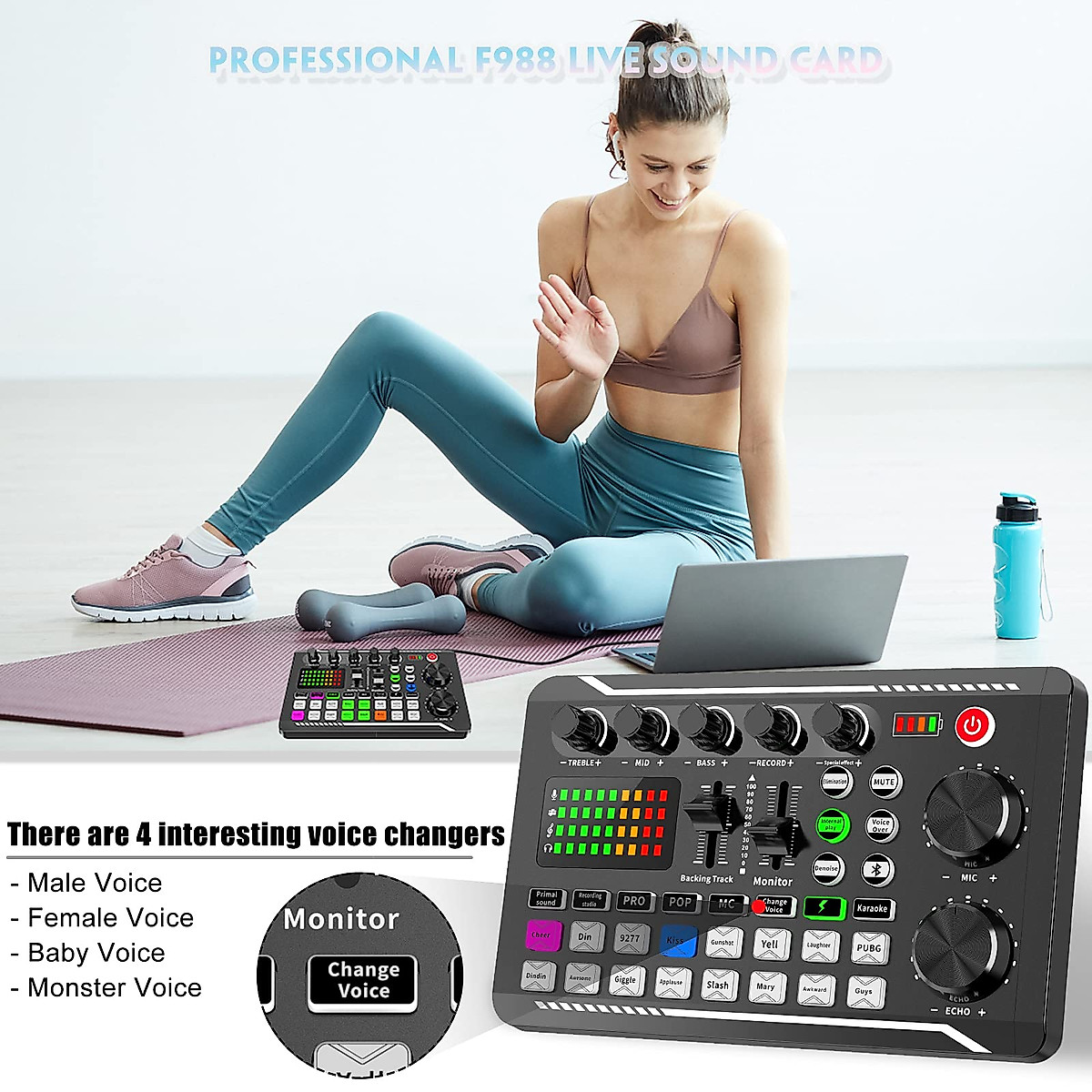 Professional Audio Mixer, SINWE Live Sound Card and Audio Interface with DJ Mixer Effects and Voice Changer,Podcast Production Studio Equipment, Prefect for Streaming/Podcasting/Gaming