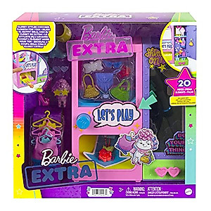 Barbie Extra Surprise Fashion Playset with 20 Pieces Including Pet Poodle, Closet and Push-Button Feature That Dispenses Fashion Accessories, Gift for 3 Year Olds & Up