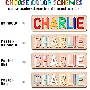 BeneCharm Personalized Name Puzzle for Kids 1st Birthday Gifts for Girls&Boys Engraved Text Greetings on Back Custom Wooden Name Signs with pegs Personalized Baby Gifts