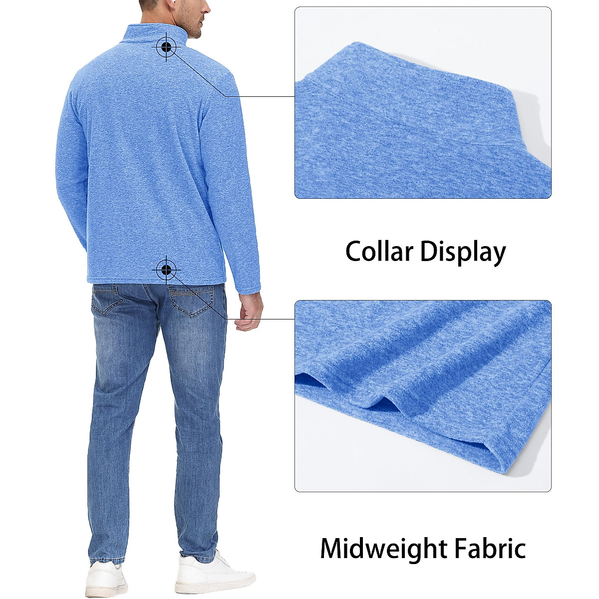 MAGCOMSEN Men's Quarter Zip Pullover Long Sleeve Athletic Shirt Gym Running Performance Tops Pullover Thermal Workout Sweatshirts Light Blue