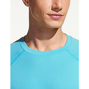 TSLA Men's Rashguard Swim Shirts, UPF 50+ Loose-Fit Long Sleeve Shirts, Cool Running Workout SPF/UV Sun Shirts, Sun Block Sky Blue, Large