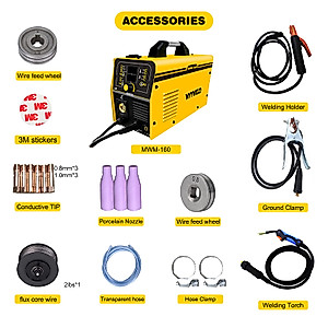 MYYWELD 160A MIG Welder, Gas/Gasless 4 in 1 Welding Machine Stick ARC/Flux MIG/Solid Wire/LIFT TIG Welder with IGBT Inverter，220V Flux Core Wire Welder