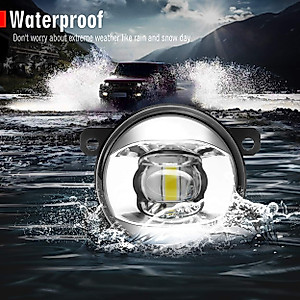 Updated LED Lens Fog Light Replacement for Ford 13-16 Fusion, 11-15 Explorer, 08-14 Focus, 15-17 Mustang, 19-21 Ranger, 11-19 Transit Connect, 14-18 Fiesta, Front Bumper Driving Fog Lamp