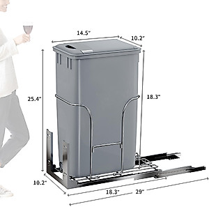 DWVO 50-Quart Pull-Out Trash Can with Lid Single Bins, Sliding Under Mount Kitchen Pullout Waste Container Trash Can, Gray