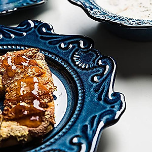 KOWMcp Dinner Plates Vintage Embossed Dessert Plate Ceramic Salad Dish Steak Pasta Dinner Plate Kitchen Tableware Dinnerware Party Household (Color : White, Size : C)