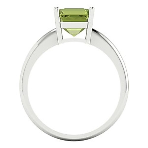 Clara Pucci 2.0 ct Asscher Cut Solitaire Natural Peridot Engagement Wedding Bridal Promise Anniversary Ring 18K White Gold Size 10.75