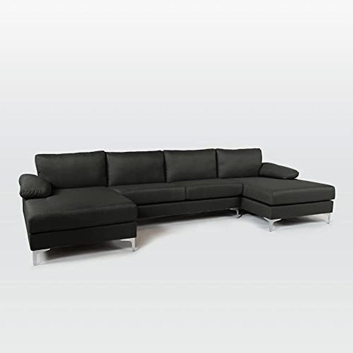 Casa Andrea Milano Modern Large Linen Fabric U-Shape Sectional Sofa, Double Extra Wide Chaise Lounge Couch, Dark Grey