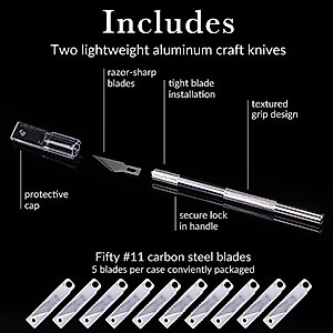 WA Portman Hobby Knife Set - 2 High Grade Precision Knives with 50 Premium Steel Hobby Knife Blades - Craft Knife Set with 50#11 Craft Cutter Blades - Precision Knife Set with #11 Hobby Blades