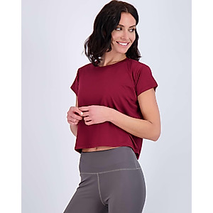 Real Essentials 5 Pack: Womens Crop Top High Waist Quick Dry Fit Active Wear Yoga Workout Athletic Running Gym Exercise Ladies Short Sleeve Crew Neck Moisture Wicking Tees T-Shirt Summer - Set 5, S