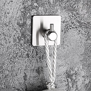 SKEMIX Self Adhesive Hooks,Heavy Duty Wall Hooks Coat Hooks Robe/Towel Hooks, 304 Stainless Steel Brushed Nickel Bathroom Kitchen Organizer (4-Pack)