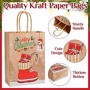 YOMOSA Christmas Kraft Gift Bags, 12pcs Paper Bags with Handle Christmas Treat Party Favor Bags for Christmas Gift Wrapping and Holiday Party Supplies