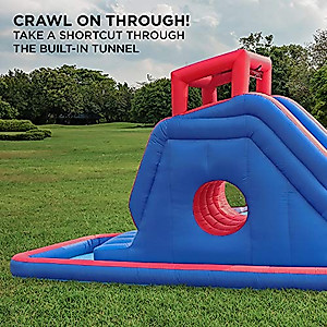 Sunny & Fun 2-in-1 Bounce & Blast Inflatable Water Slide Park – Heavy-Duty for Outdoor Fun - Climbing Wall, Slide, Bouncer & Splash Pool – Easy to Set Up, Included Air Pump & Carrying Case