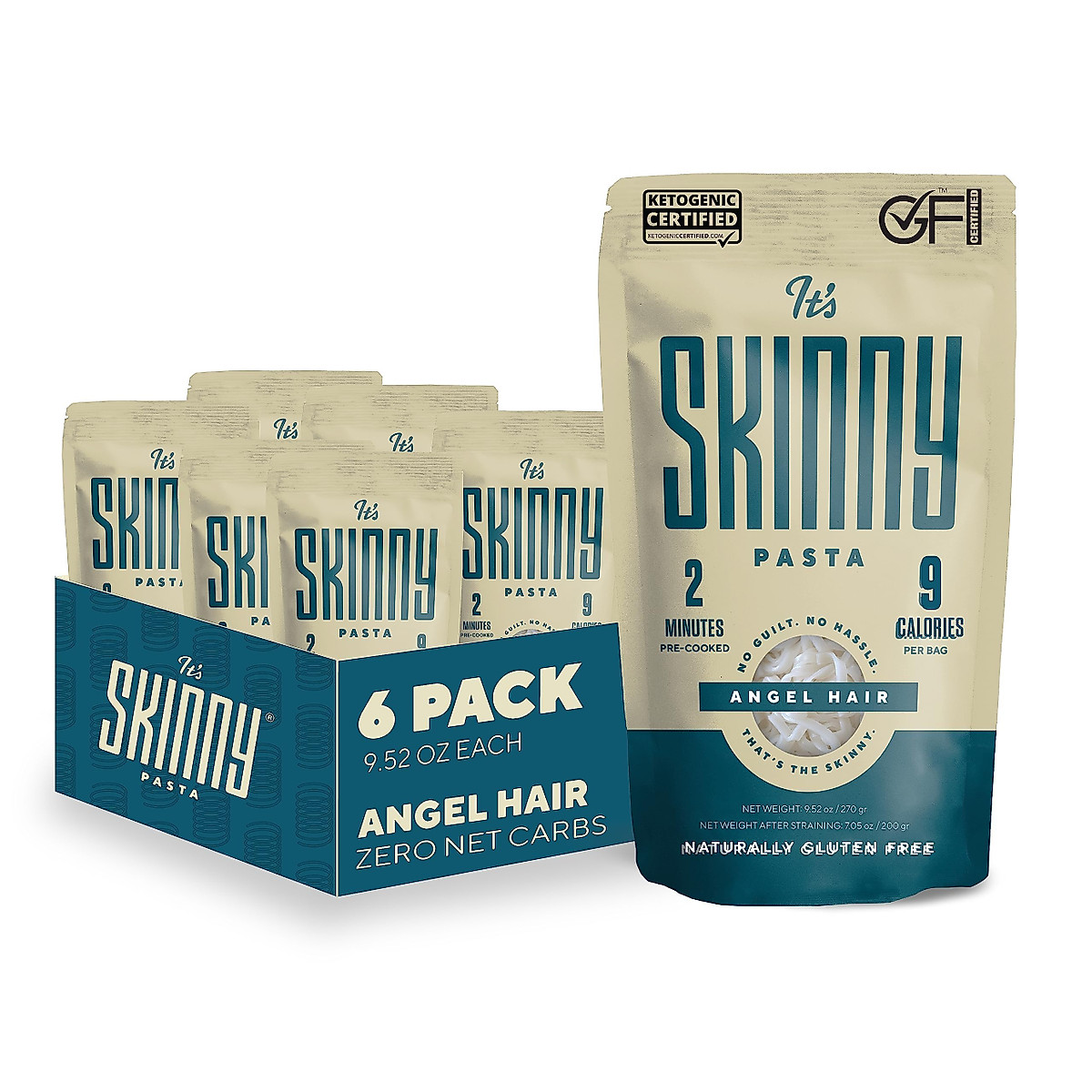 It’s Skinny Angel Hair — Healthy, Low-Carb, Low Calorie Konjac Pasta — Fully Cooked and Ready to Eat Shirataki Noodles — Keto, Gluten Free, Vegan, and Paleo-Friendly (6-Pack)