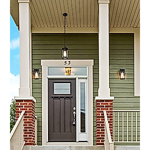 LALUZ Outdoor Pendant Light, Matte Black Exterior Hanging Lantern, Anti-Rust Outdoor Hanging Light Fixture with Clear Glass, Farmhouse Outdoor Porch Chandelier for Gazebo, Patio, Yard, 10”