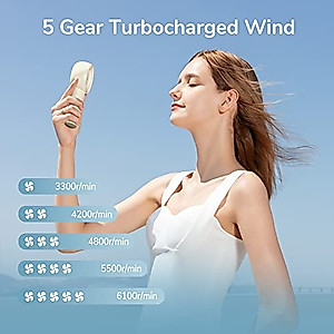 JISULIFE Handheld Turbo Fan [16H Max Cooling Time] Mini Portable Hand Fan, 4000mAh USB Rechargeable Personal Fan, Battery Operated Small Pocket Fan with 5 Speeds for Travel/Outdoor/Home/Office - Brown