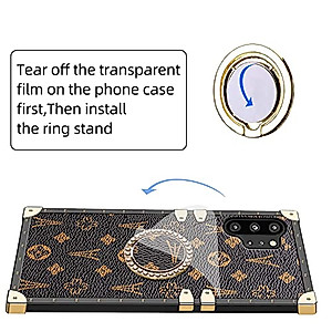 YoodQood for Samsung Galaxy Note10 Plus Square Case Non Slip Shockproof Slim TPU Full Protection Retro Elegant Luxury Leather Case with Kickstand for Samsung Note 10 Plus(Brown)