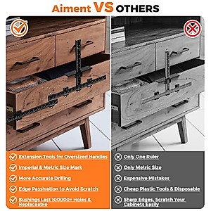 Cabinet Hardware Jig Tool, Aiment All Aluminum Pull Jig with Extensions for Oversized Handles, Adjustable Punch Locator Drill Template Guide for Door & Drawer Front Knobs, Pulls and Shelf Pin Holes