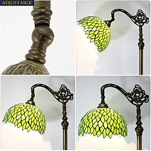 WERFACTORY Tiffany Lamp Floor Green Wisteria Stained Glass Arched Lamp 12X18X64 Inches Gooseneck Adjustable Corner Standing Reading Light Decor Bedroom Living Room S523 Series