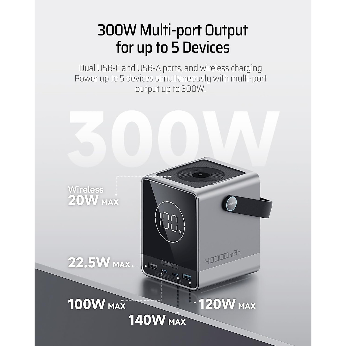 CUKTECH 30 Power Bank, 40,000mAh Power Station, 140W Laptop Power Bank, 144Wh Outdoor Generator, Multi-Port for 5 Devices, Fast & Wireless Charging, Portable Handle for Travel, Camping, Business Trip