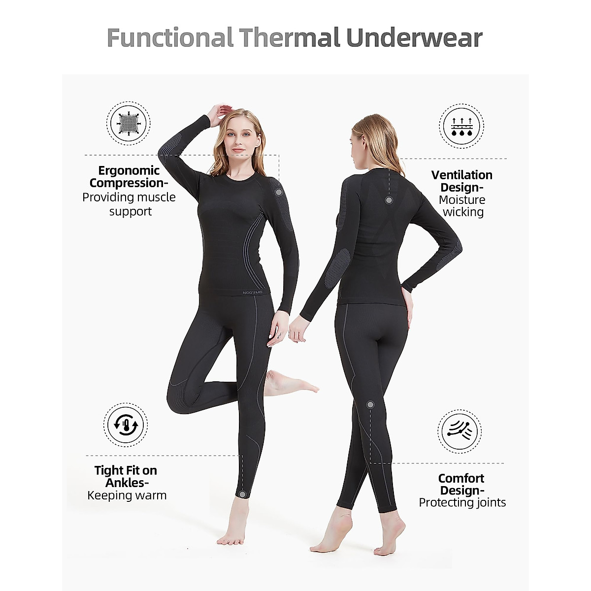 NOOYME Thermal Underwear for Women Base Layer Women Cold Weather,Long Johns for Women