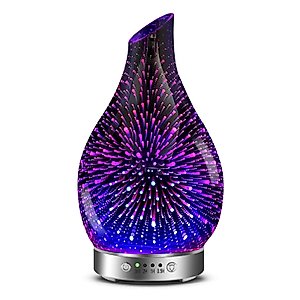 MAXWINER Essential Oil Diffusers Ultrasonic 3D Glass Aromatherapy Diffuser, Auto Shut-Off, Timer Setting, 7 Colors LED Lights Changing for Home, Office, Spa 120ml