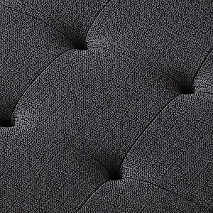 24KF Large Rectangular Upholstered Tufted Linen Fabric Ottoman Bench, Padded Bench with Solid Wood Shelf-Charcoal