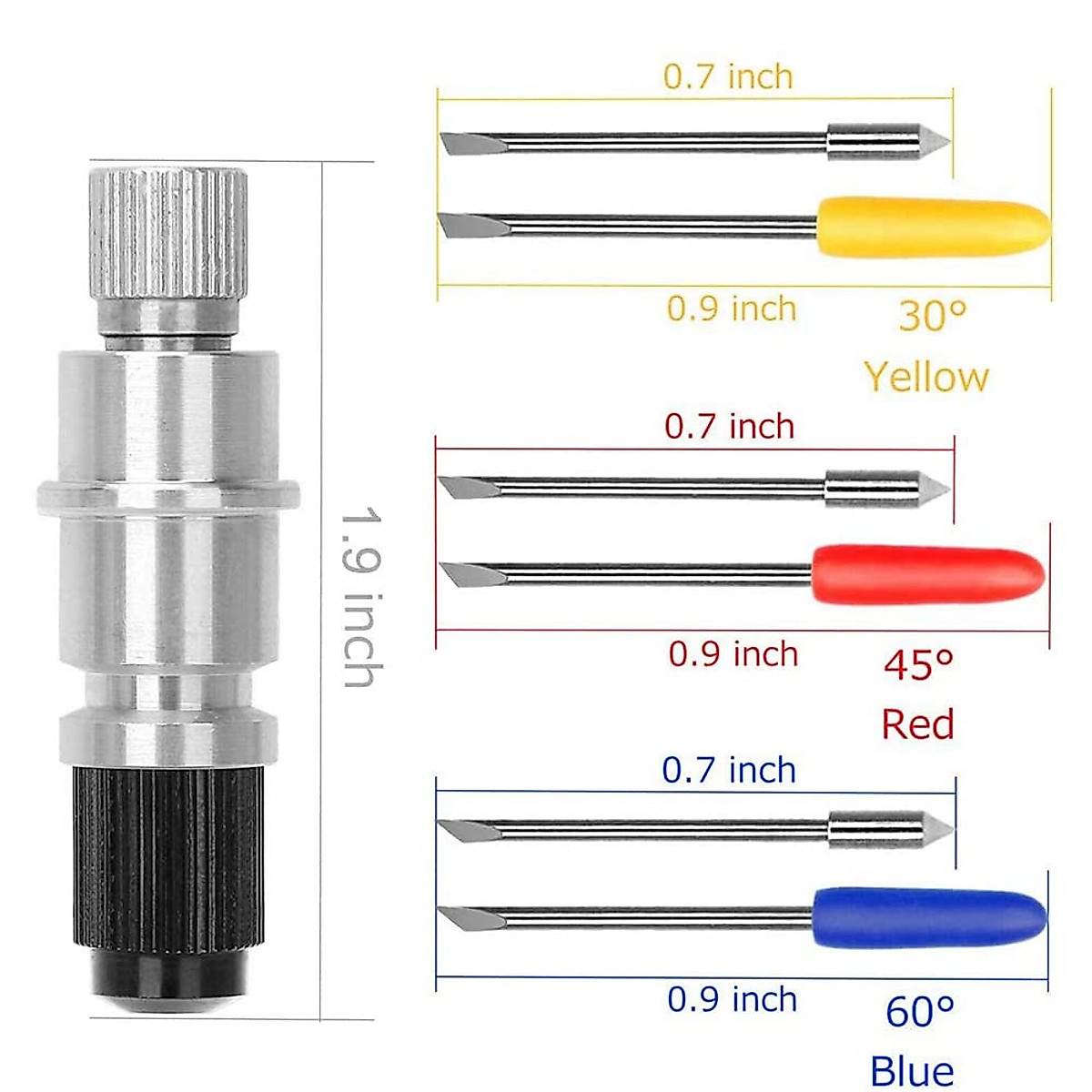 Eovuasclk 30 Pcs 30/45/60 Degree Blade Vinyl Cutter Plotter Cutting Blades for CB09 CB09U Graphtec with Blade Holder Base, Yellow&red&blue