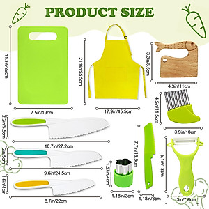 15 PCS Montessori Kitchen Tools for Toddlers Kids Cooking Sets, Apron, Serrated Toddler Knife, Crinkle Cutter, Sandwich Cutter, Wooden Fruit Knife, Y Peeler, Cutting Board for Cooking Kid Safe Knives