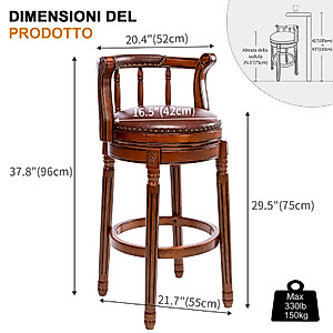 AULIFE Cow top Leather Wooden Bar Stools, 360 Degree Swivel Bar Height Chair with Backs for Home Kitchen Counter, Morden Chair Barstools (Brown 1pc, Bar Height-Seat Height 29.5”)