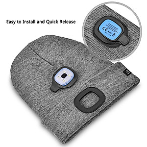 Etsfmoa Unisex Beanie with The Light Gifts for Men Dad Father USB Rechargeable Caps Grey