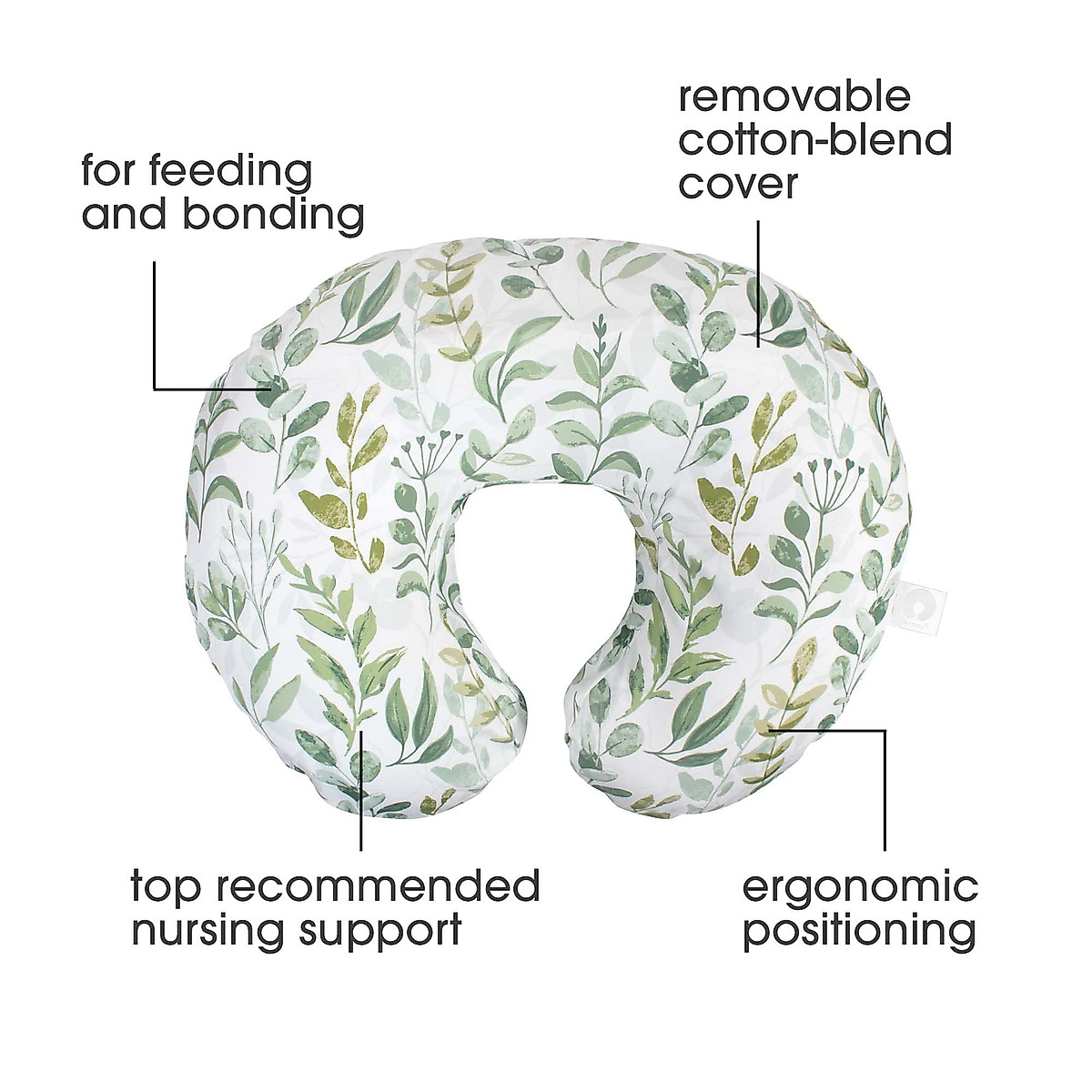 Boppy Original Nursing Pillow, Green Foliage, Ergonomic Nursing Essentials for Bottle and Breastfeeding, Firm Fiber Fill, with Removable Pillow Cover, Machine Washable