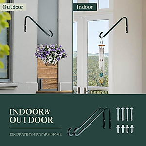 Sanduby Plant Hangers Outdoor for Hanging Plant Bracket, Straight Plant Hanger 16 inch, Heavy Duty Metal Plant Hooks for Hanging Planters, Bird Feeders, Lanterns, Wind Chimes, 2 Pack, Blackish Green