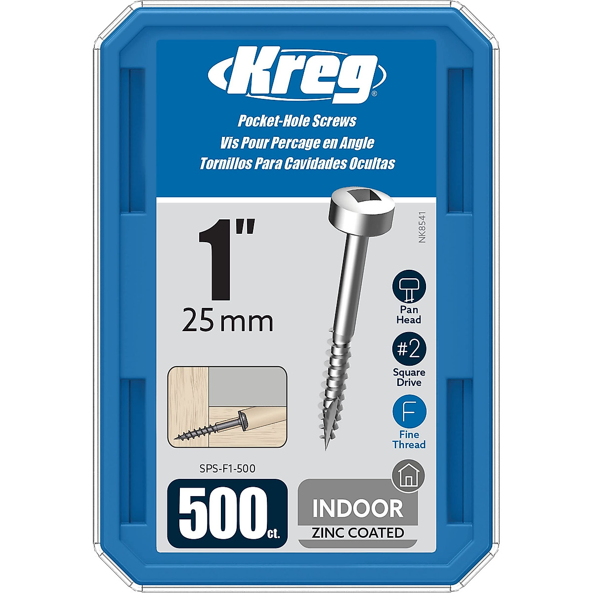 Kreg SPS-F1-500 Zinc Pocket Screws, 1-Inch, #6 Fine Thread, Pan Head (500 Count)