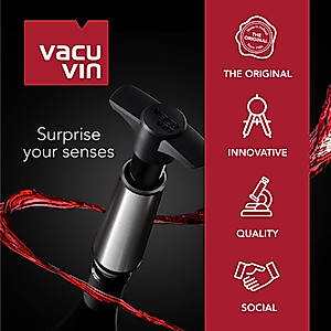The Original Vacu Vin Wine Saver Pump and Wine Preserver with Vacu Vin Wine Stoppers Vacuum Sealers. Wine Pump and Wine Vacuum Stoppers are Black. Wine Bottle Keeper Set Keeps Wine Fresher for Longer.