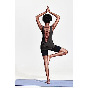 PINSPARK Workout Tops for Women Open Back Tank Sleeveless Athletic Tennis Shirts Womens Yoga Tops Black