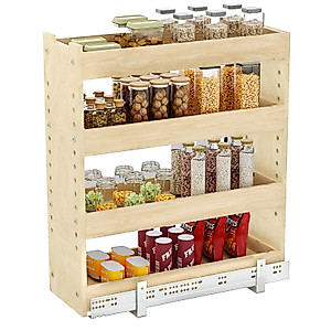 LOVMOR Adjustable Pull Out Cabinet Organizer 7½” W x 24½”H 4-Tier Narrow Cabinet Drawers Slide Out with Soft Close Wood Spice Rack for Narrow Cabinet